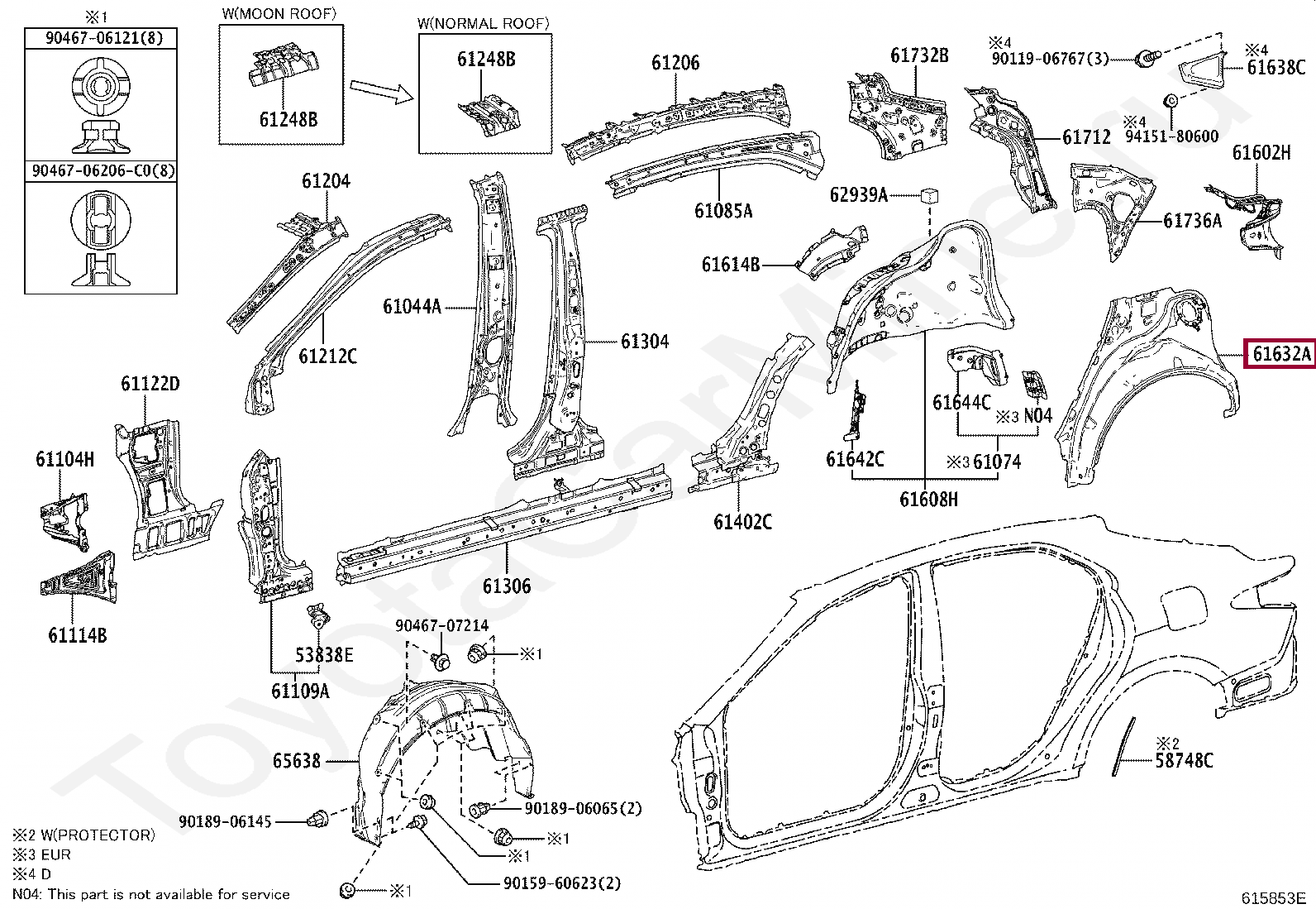 Запчасти Тойота: PANEL, QUARTER WHEEL HOUSE, OUTER LH (6163233904)
