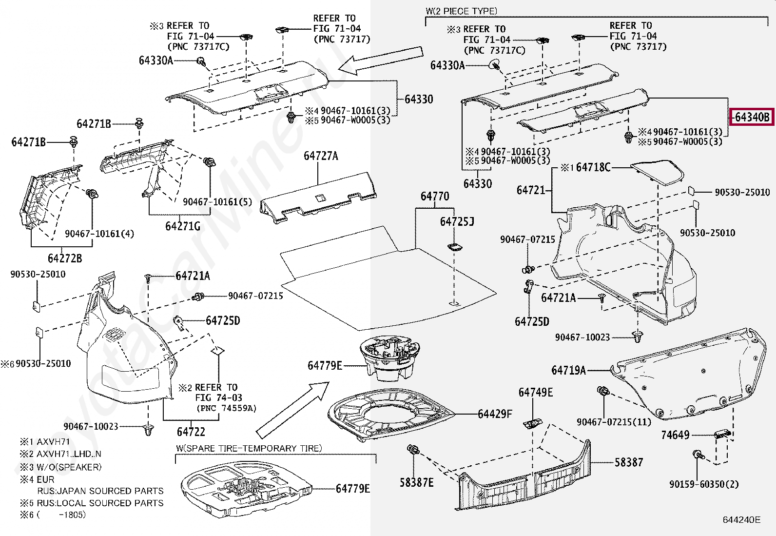 Запчасти Тойота: PANEL ASSY, PACKAGE TRAY TRIM, NO.2 (6434006260C0)