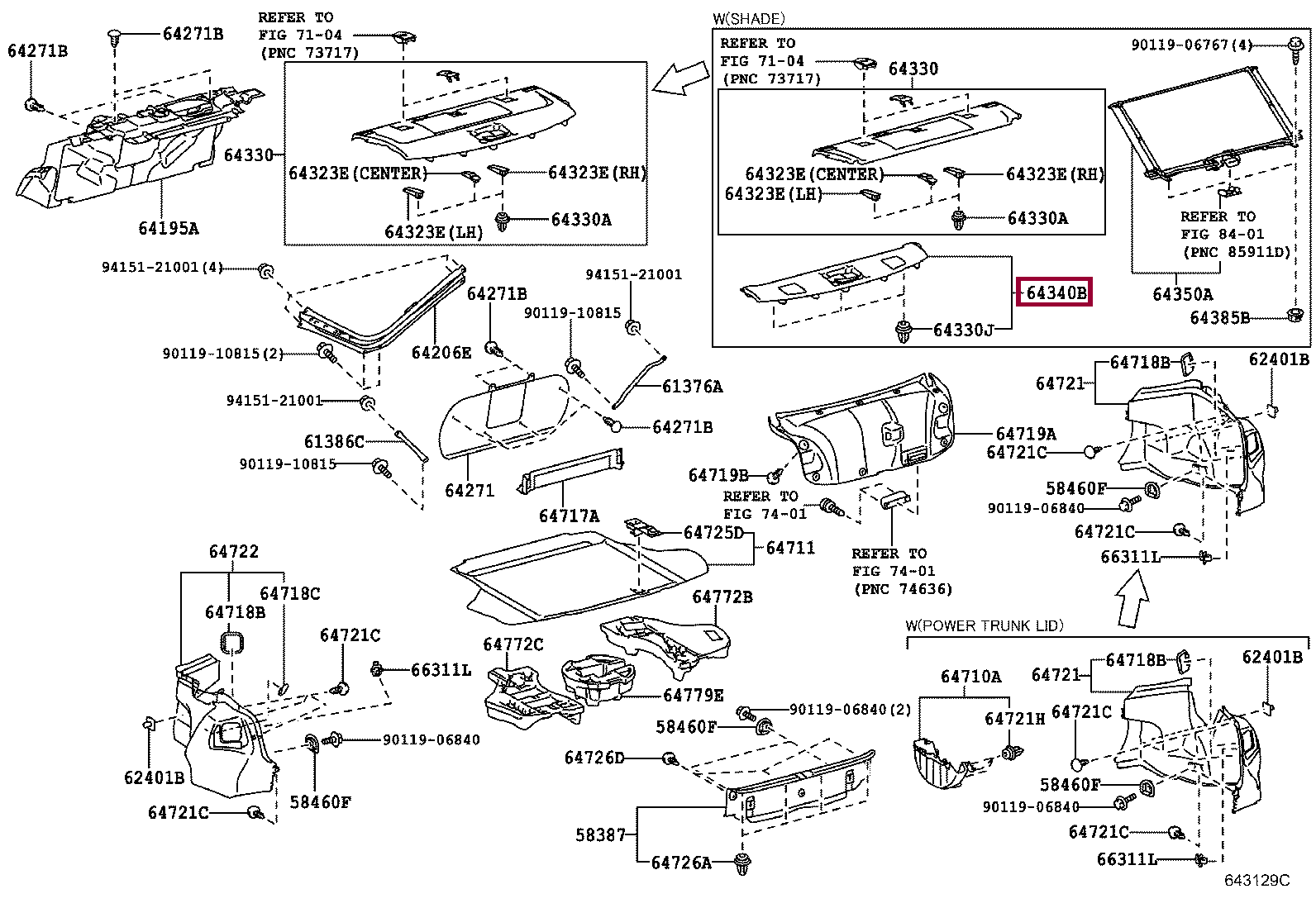 Запчасти Тойота: PANEL ASSY, PACKAGE TRAY TRIM, NO.2 (6434033060C0)