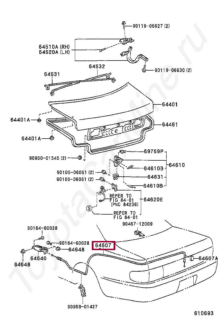 Запчасти Тойота: CABLE SUB-ASSY, LUGGAGE DOOR LOCK CONTROL (6460706010)