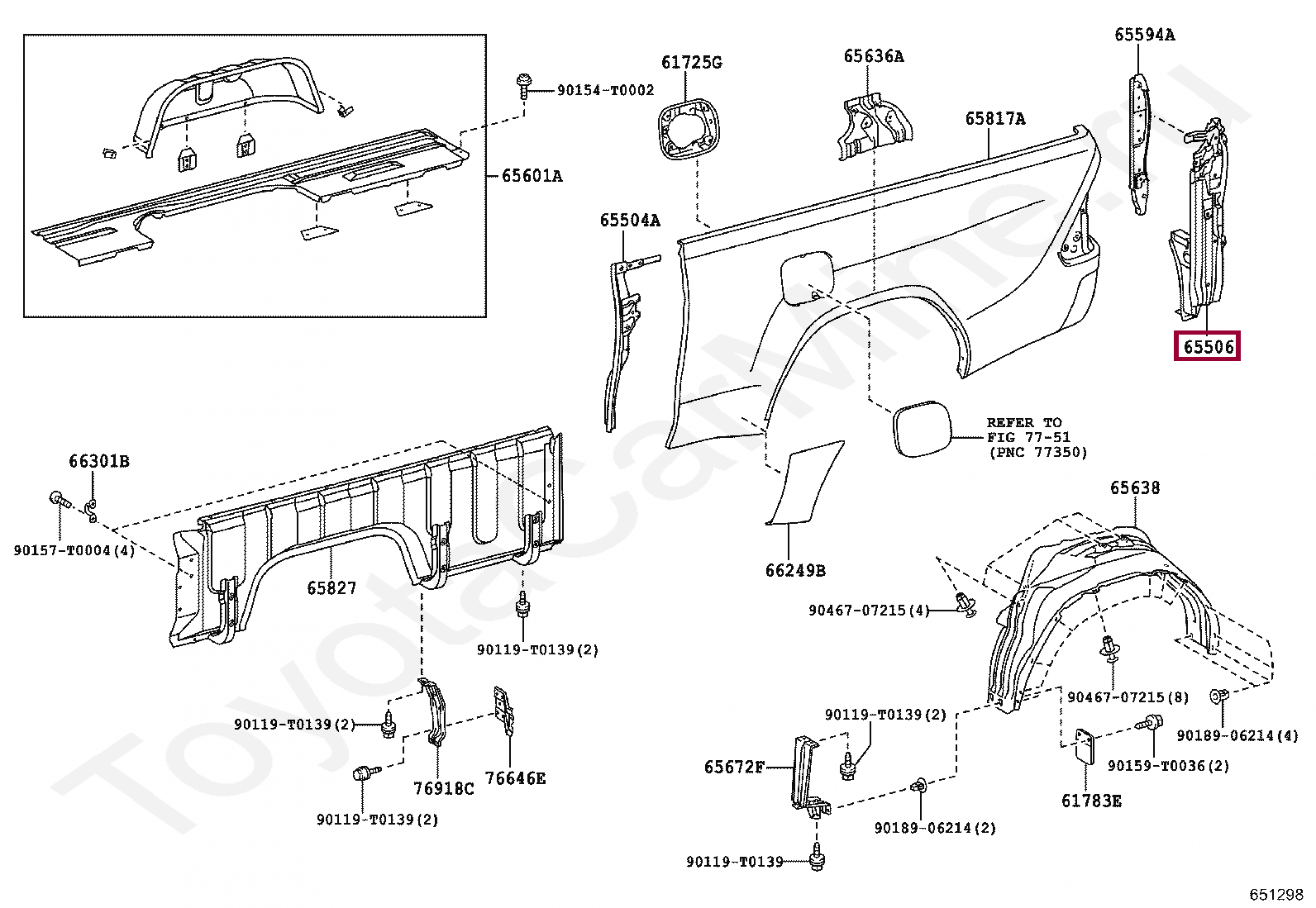 Запчасти Тойота: POST SUB-ASSY, SIDE PANEL REAR END, LH (65506KK010)