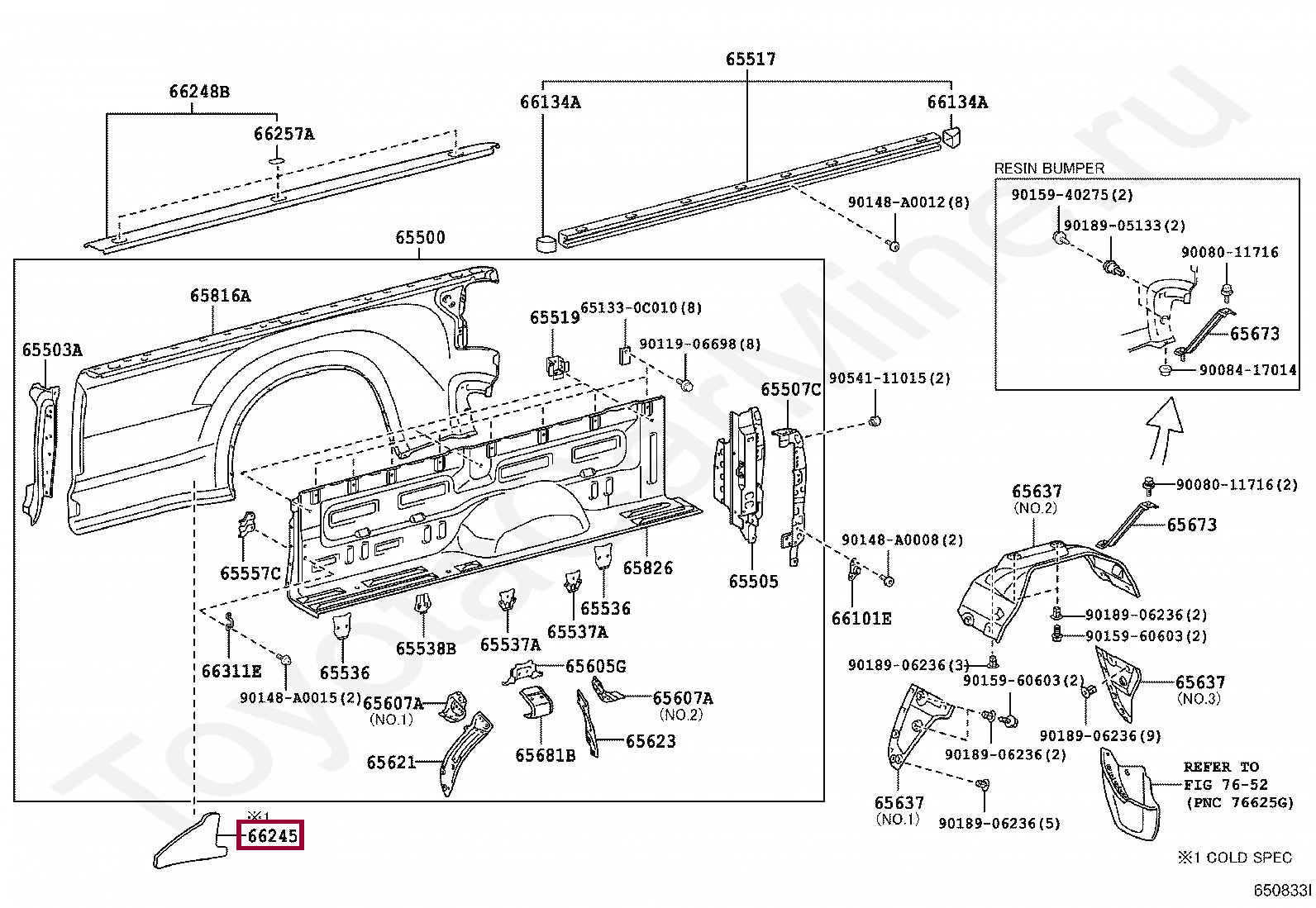 Запчасти Тойота: PROTECTOR, REAR BODY, NO.3 RH (662450C010)