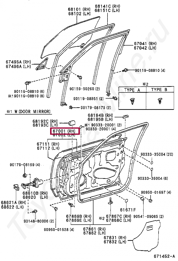 Запчасти Тойота: PANEL SUB-ASSY, FRONT DOOR, RH (6700140030)