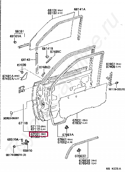 Запчасти Тойота: PANEL SUB-ASSY, FRONT DOOR, RH (6700195735)