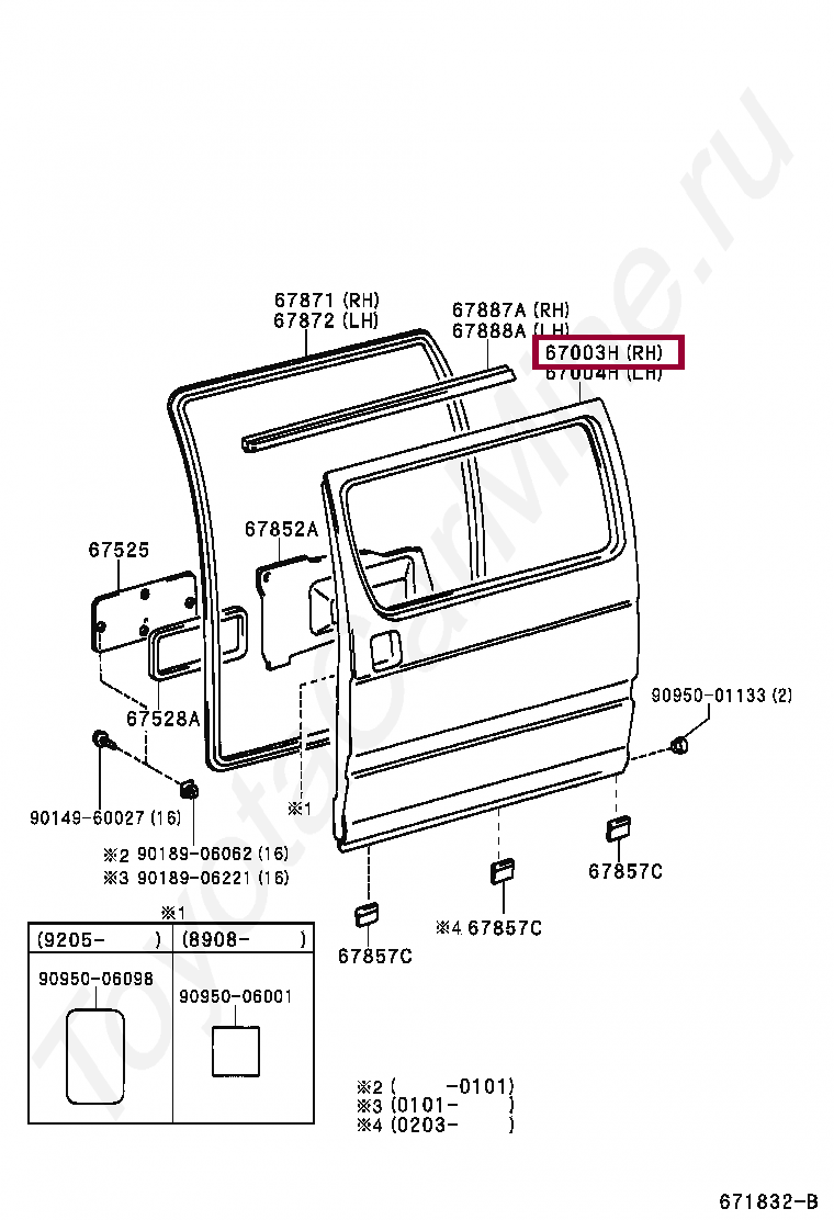 Запчасти Тойота: DOOR SUB-ASSY, SLIDE, RH (6700326020)