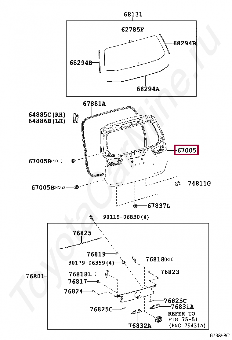 Запчасти Тойота: PANEL SUB-ASSY, BACK DOOR (670050K320)