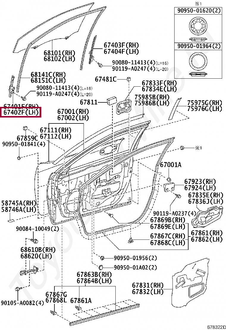Запчасти Тойота: FRAME SUB-ASSY, FRONT DOOR, FRONT LOWER LH (6740233090)