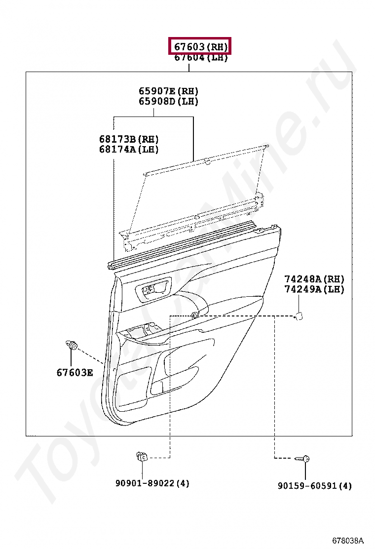 Запчасти Тойота: BOARD SUB-ASSY, REAR DOOR TRIM, RH (676300E460C2)