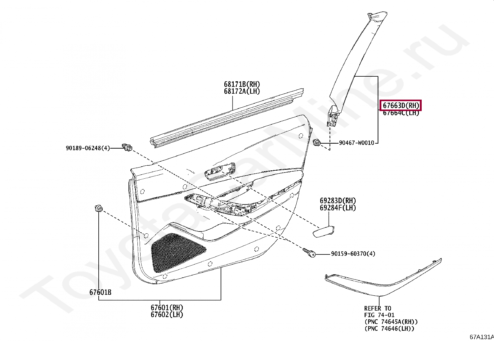Запчасти Тойота: GARNISH, DOOR FRAME, RH (6766302030)