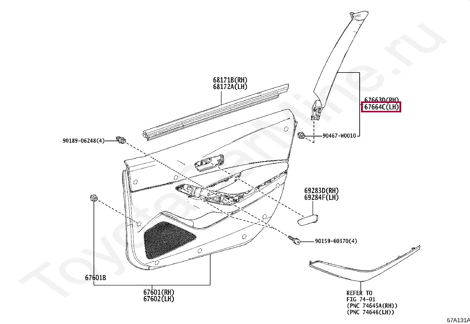 Запчасти Тойота: GARNISH, DOOR FRAME, LH (6766402030)