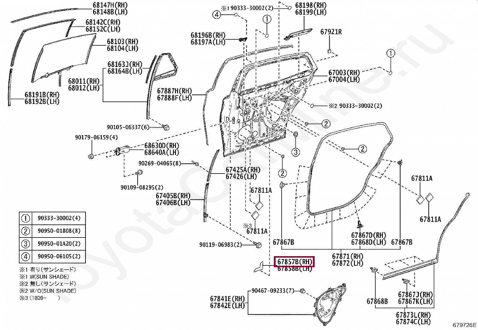 Запчасти Тойота: PROTECTOR, REAR DOOR PANEL, RH (6785750070)