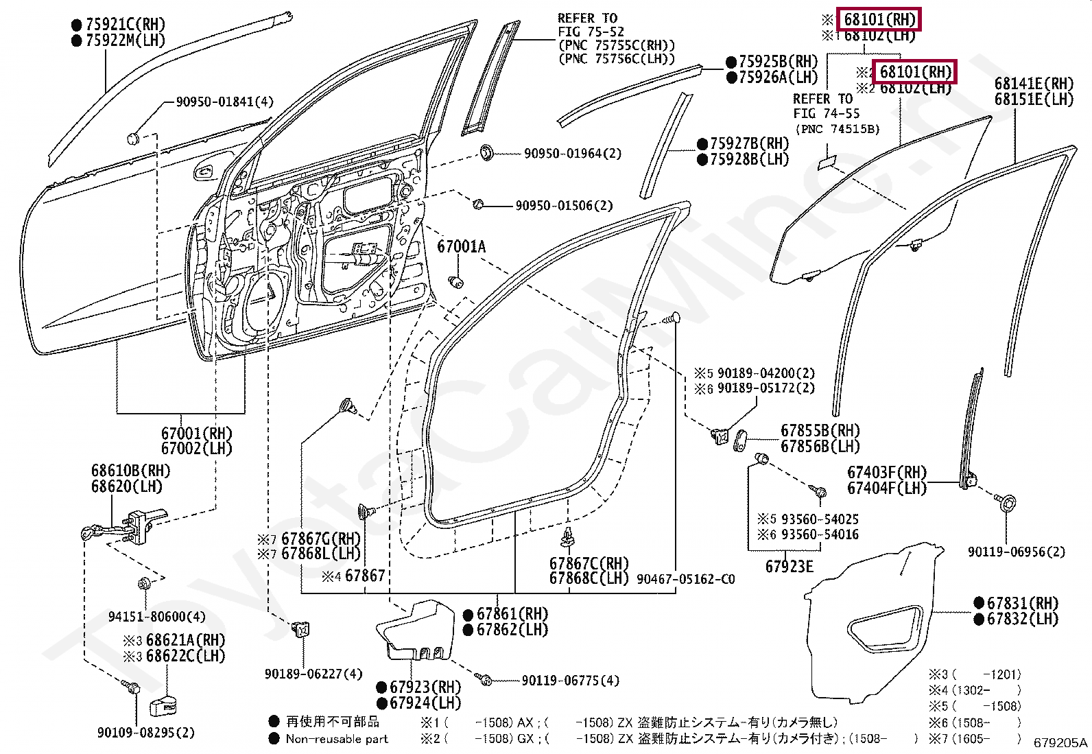 Запчасти Тойота: GLASS SUB-ASSY, FRONT DOOR, RH (6810160500)