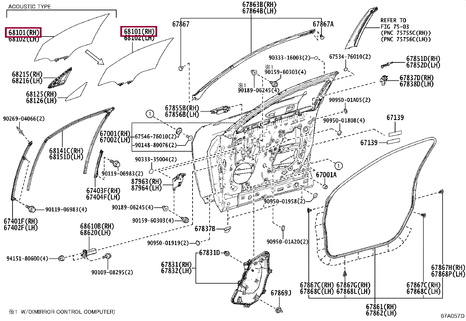 Запчасти Тойота: GLASS SUB-ASSY, FRONT DOOR, RH (6810176110)