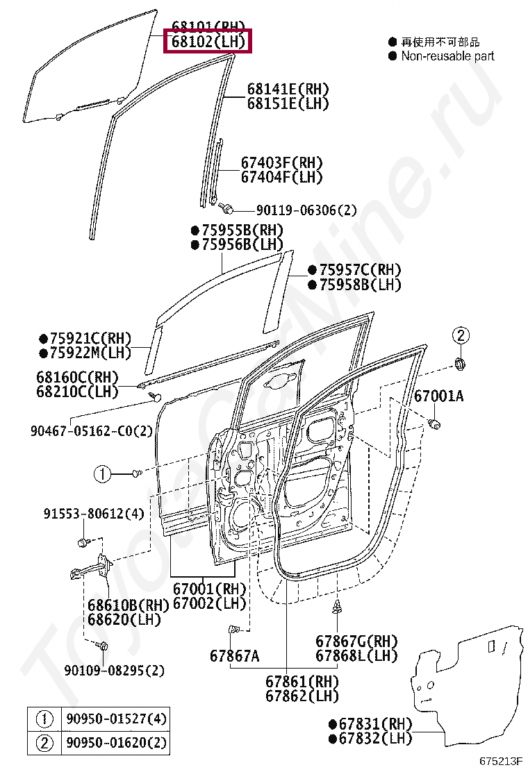 Запчасти Тойота: GLASS SUB-ASSY, FRONT DOOR, LH (6810228260)