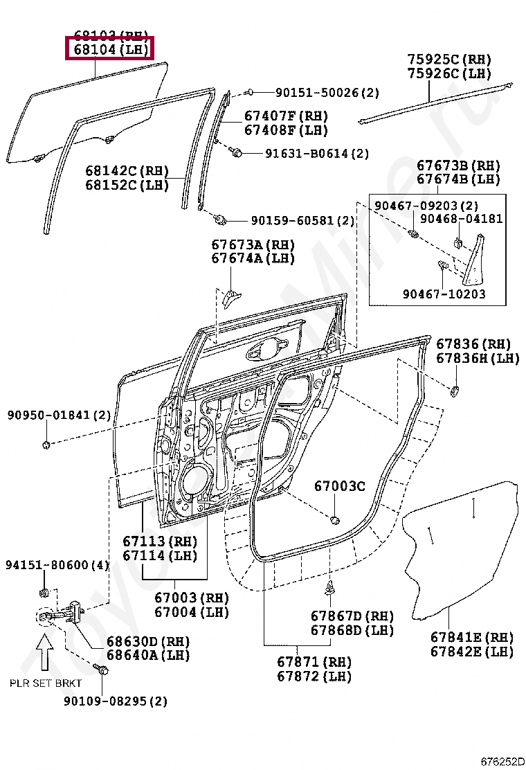 Запчасти Тойота: GLASS SUB-ASSY, REAR DOOR, LH (6810468050)