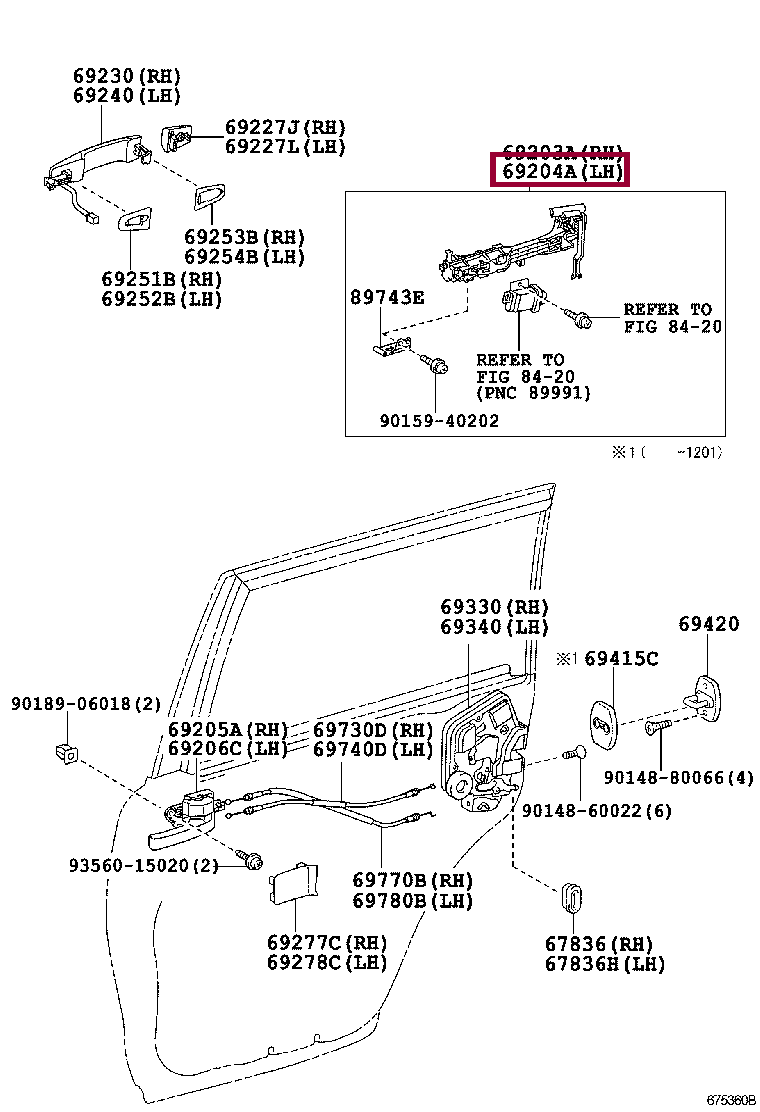 Запчасти Тойота: FRAME SUB-ASSY, REAR DOOR OUTSIDE HANDLE, LH (6920460060)