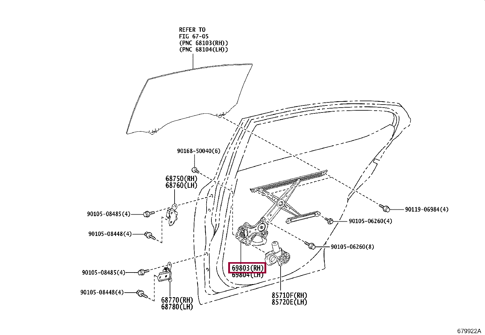 Запчасти Тойота: REGULATOR SUB-ASSY, REAR DOOR WINDOW, RH (6980178010)