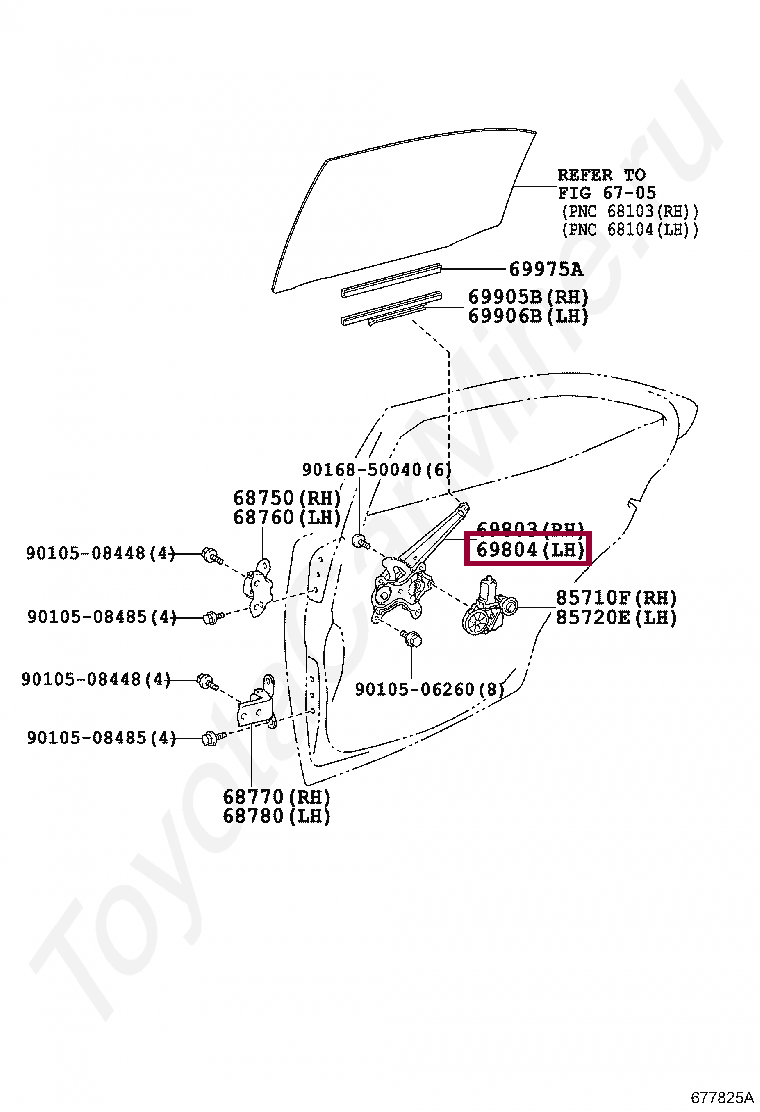 Запчасти Тойота: REGULATOR SUB-ASSY, REAR DOOR WINDOW, LH (6980433050)