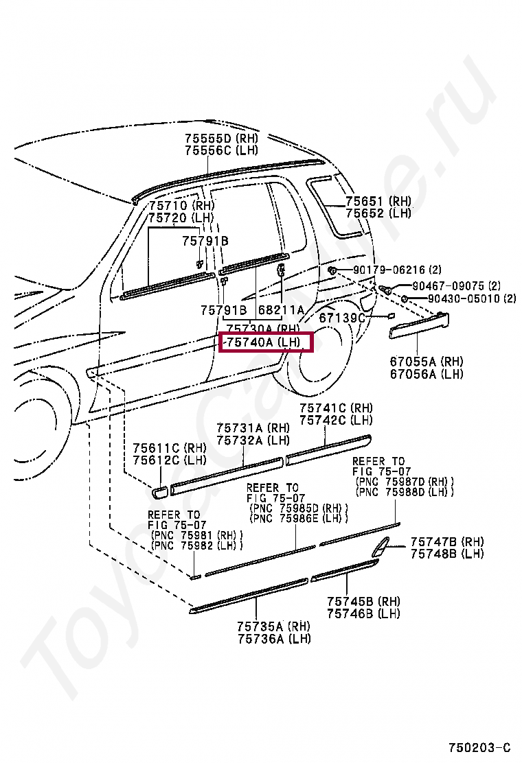 Запчасти Тойота: MOULDING ASSY, SLIDE DOOR BELT, LH (7574046010)