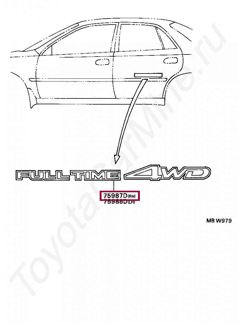 Запчасти Тойота: STRIPE, REAR DOOR OUTSIDE, LH (7598720270B2)