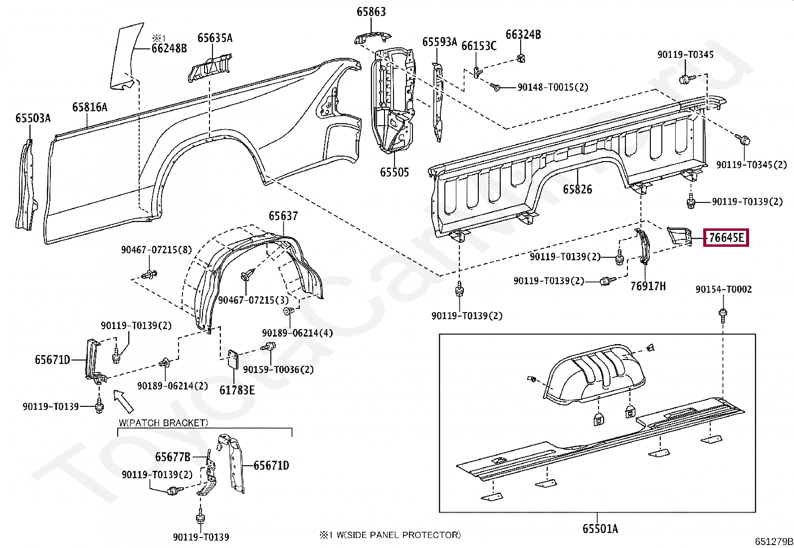 Запчасти Тойота: BRACKET, RR BODY MUDGUARD, RH (76645KK020)