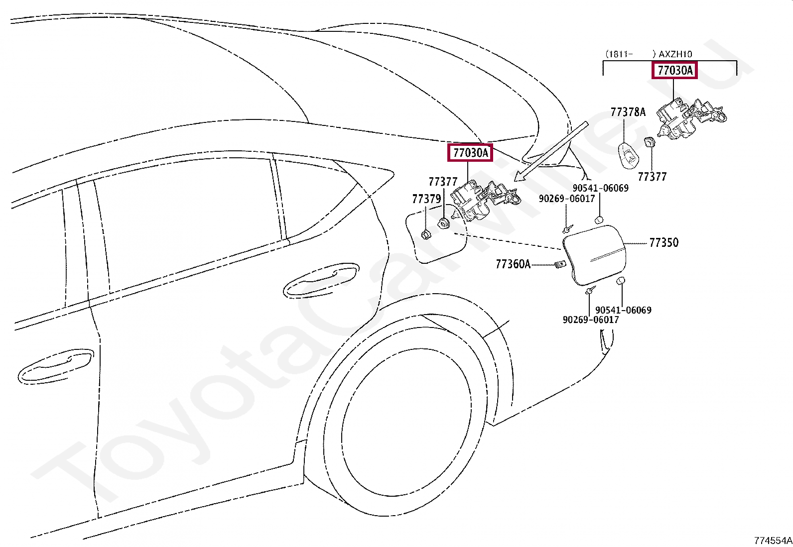 Запчасти Тойота: LOCK ASSY, FUEL LID W/MOTOR (7703033080)