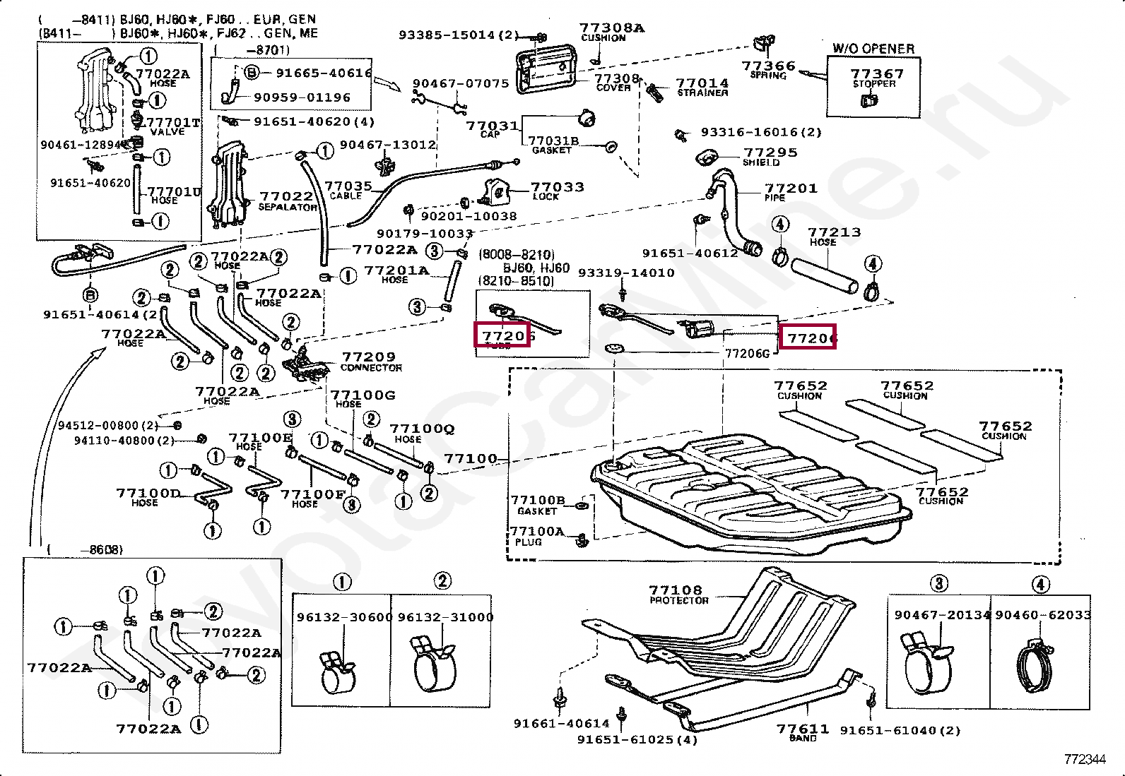 Запчасти Тойота: TUBE SUB-ASSY, FUEL TANK SUCTION (7724060011)