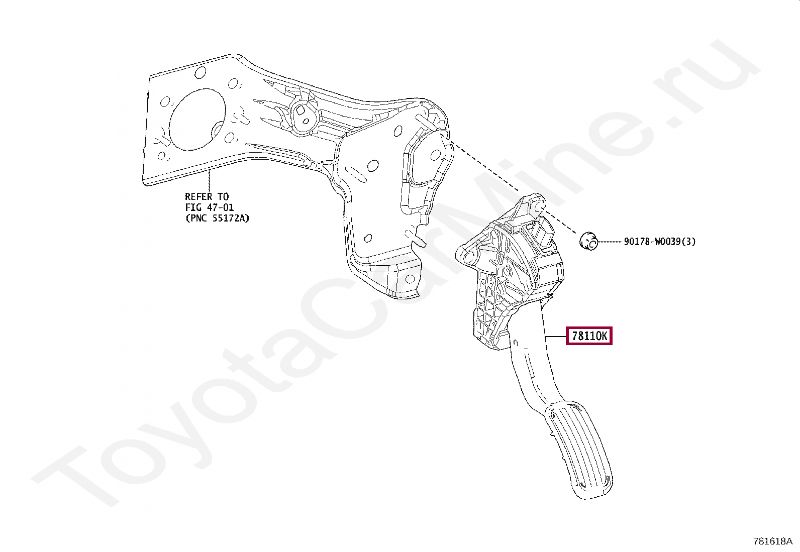 Запчасти Тойота: ROD ASSY, ACCELERATOR PEDAL(W/SENSOR) (7811002210)