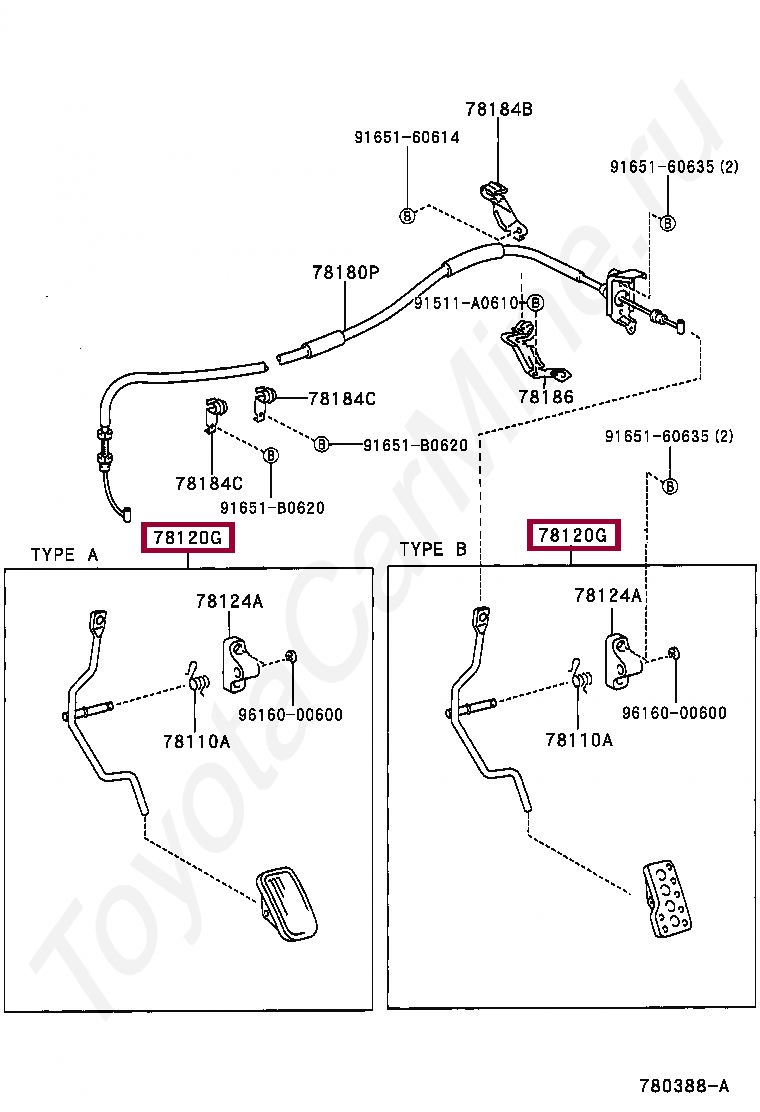 Запчасти Тойота: ROD ASSY, ACCELERATOR PEDAL (7812053030)