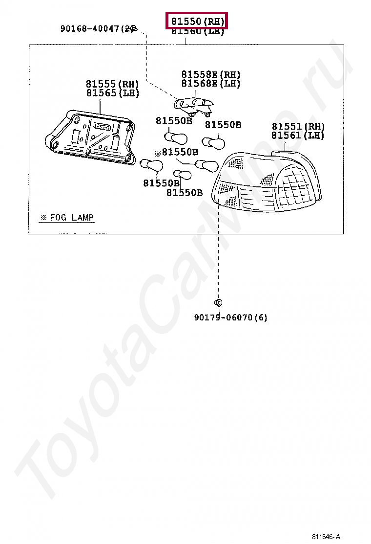 Запчасти Тойота: LAMP ASSY, REAR COMBINATION, RH (8155005050)