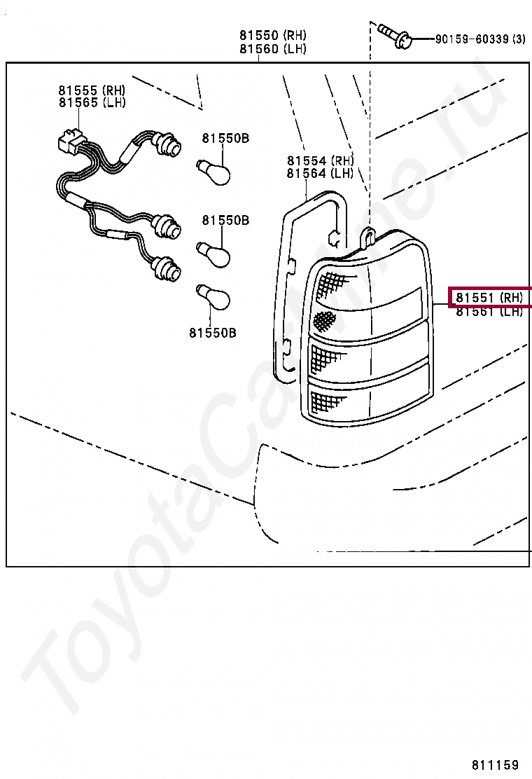 Запчасти Тойота: LENS, REAR COMBINATION LAMP, RH (8155195503)