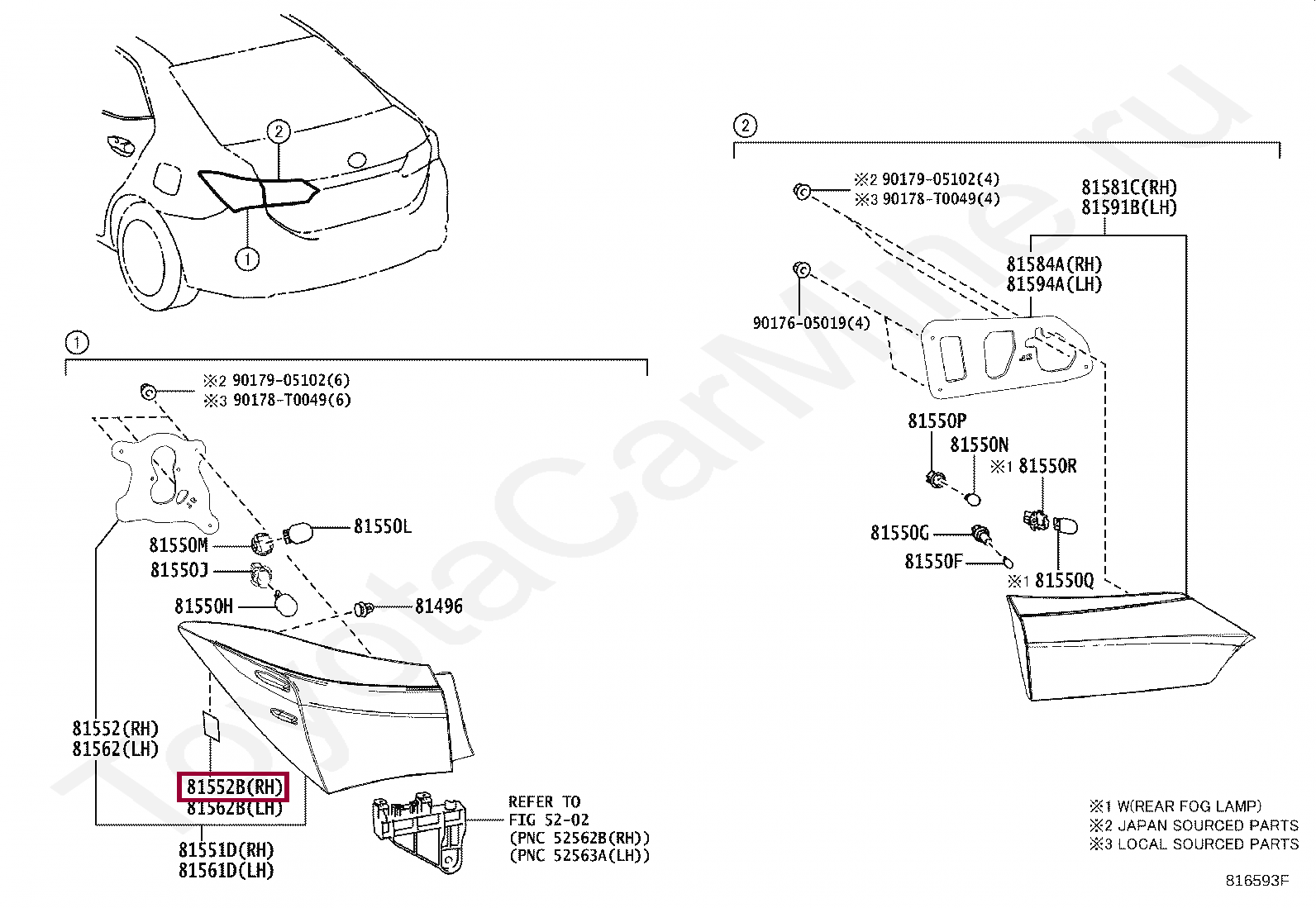 Запчасти Тойота: PACKING, REAR COMBINATION LAMP BODY, LH (8155402760)