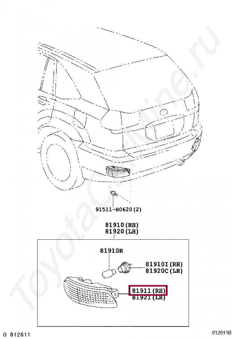 Запчасти Тойота: LENS, REFLEX REFLECTOR, REAR RH (8191148031)
