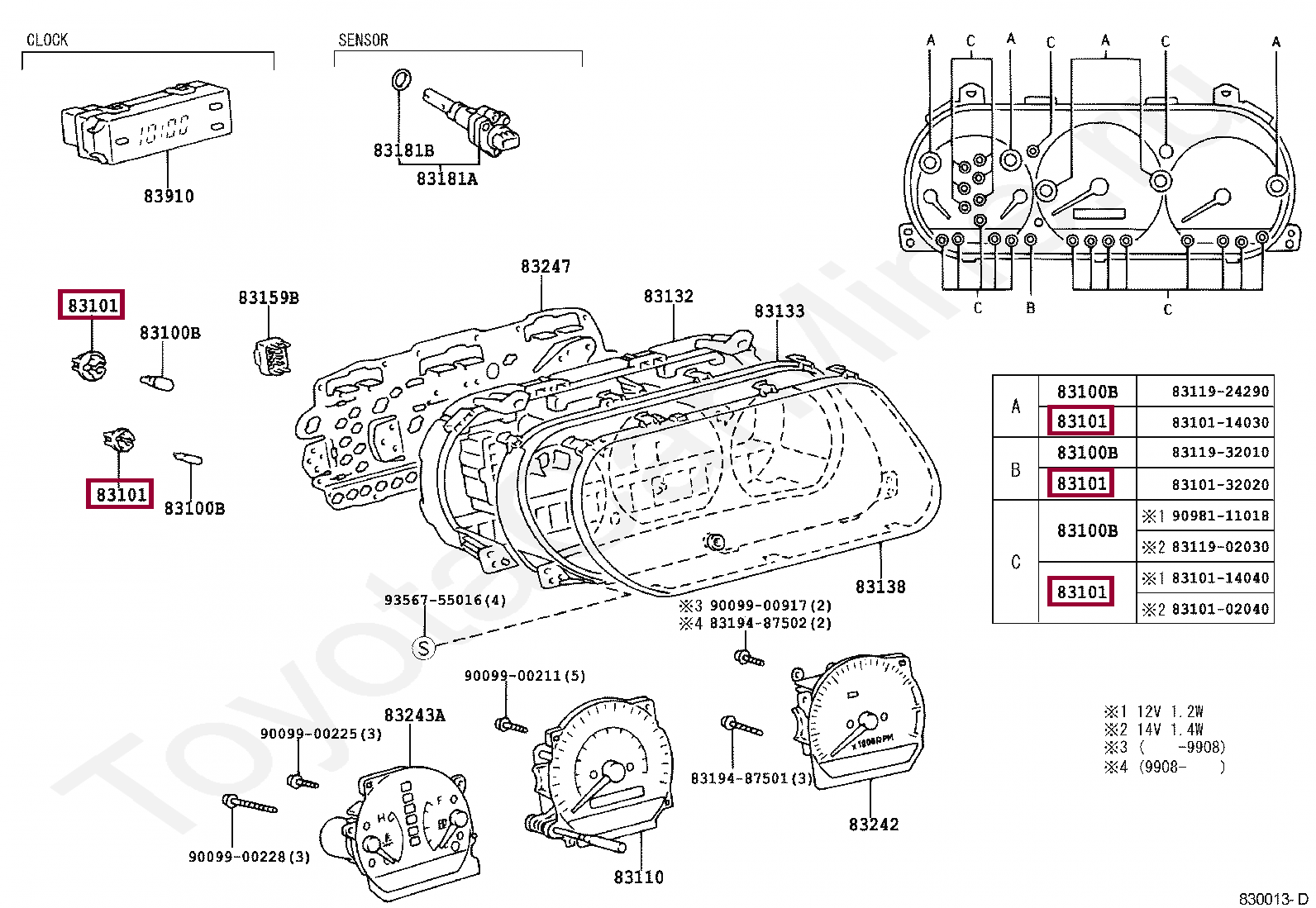 Запчасти Тойота: SOCKET SUB-ASSY, COMBINATION METER BULB (8310114040)