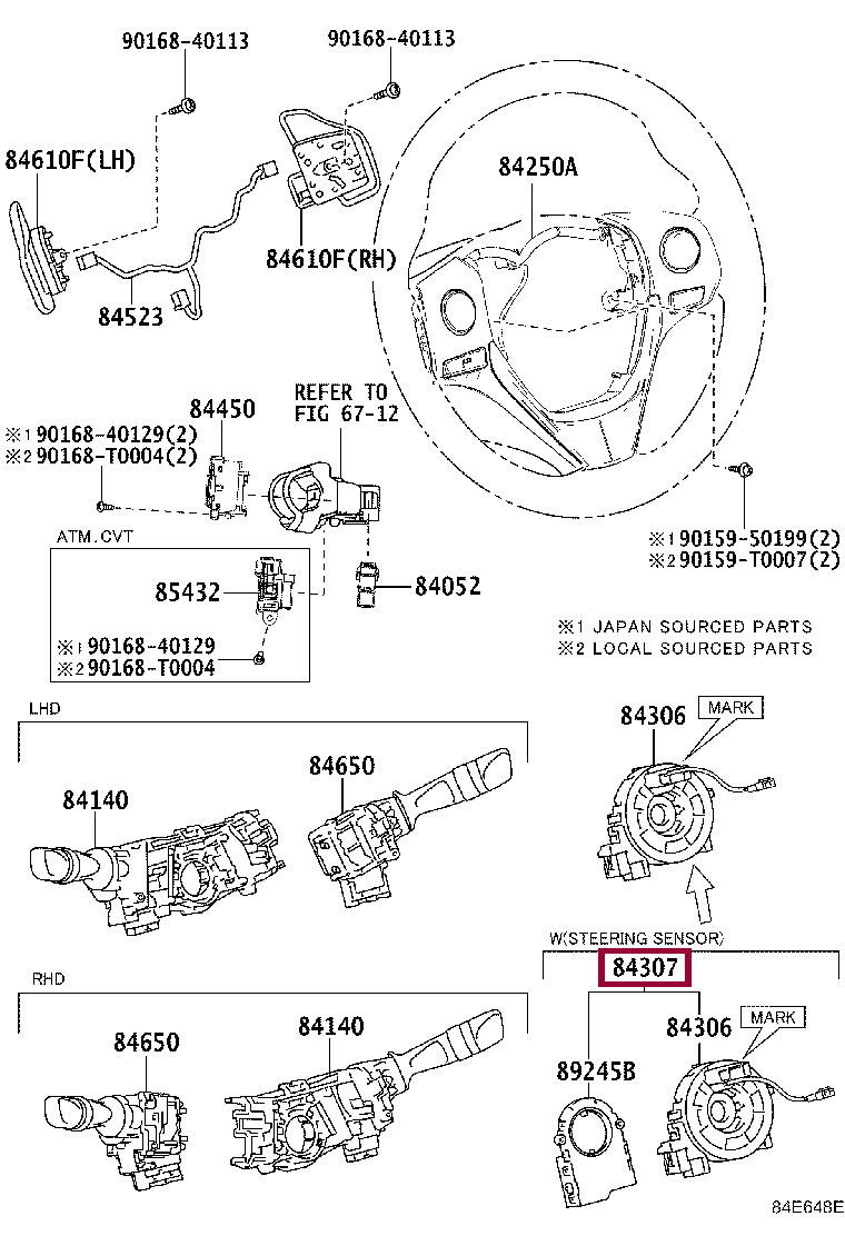 Запчасти Тойота: CABLE SUB-ASSY, SPIRAL W/SENSOR (8430702110)