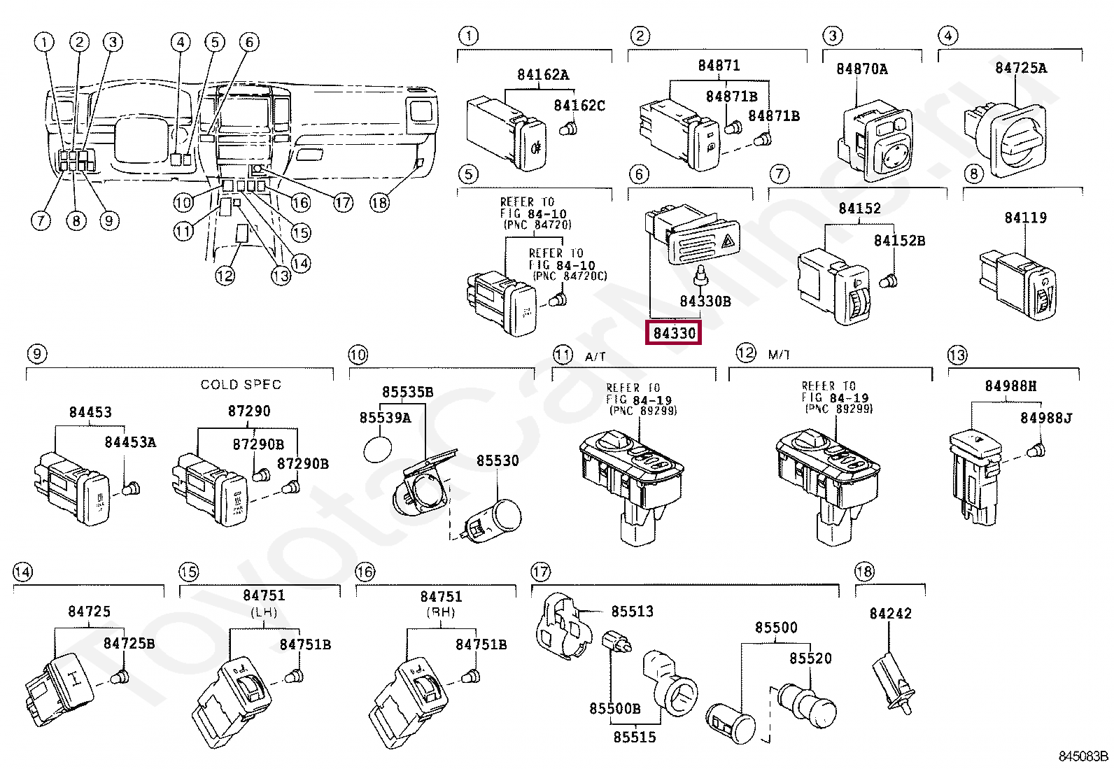 Запчасти Тойота: SWITCH ASSY, HAZARD WARNING SIGNAL (8433260270)