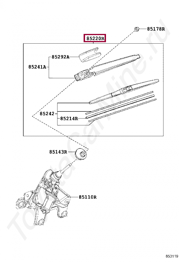 Запчасти Тойота: BLADE ASSY, REAR WIPER (852400E050)