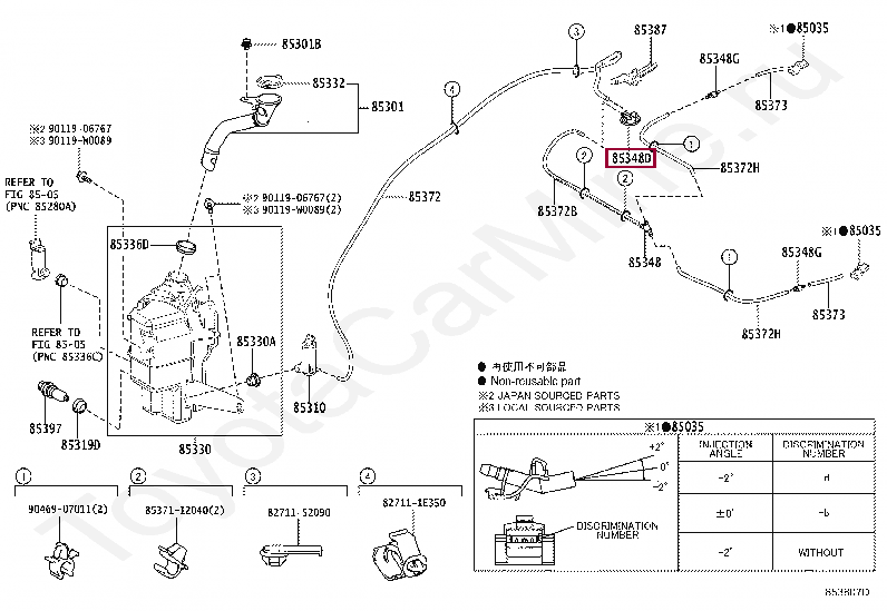 Запчасти Тойота: JOINT, WINDSHIELD WASHER ELBOW, NO.1 (8537306020)