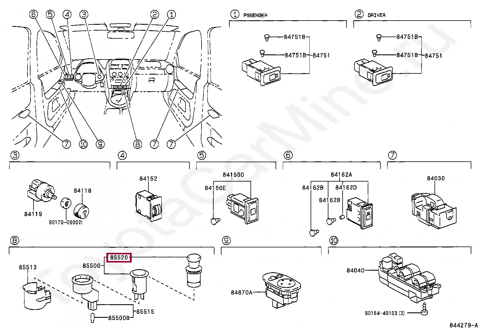 Запчасти Тойота: KNOB AND ELEMENT ASSY, CIGARETTE LIGHTER (8552053010)