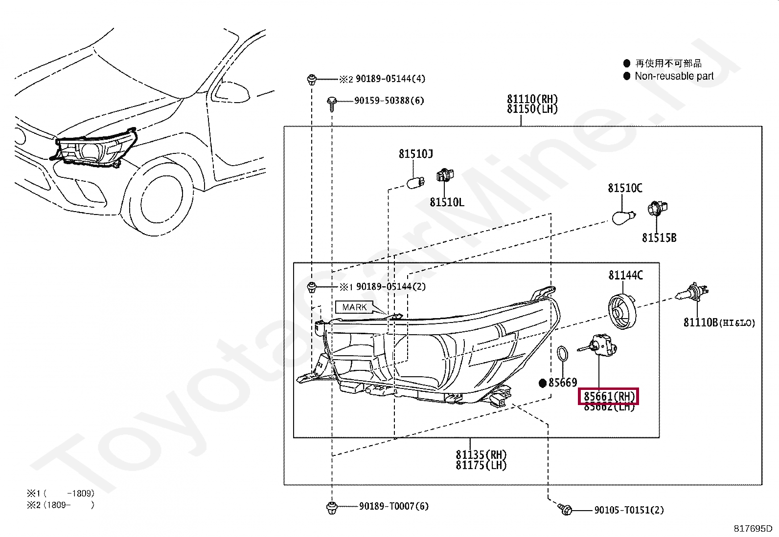 Запчасти Тойота: MOTOR, HEADLAMP LEVELING, LH (856610D020)