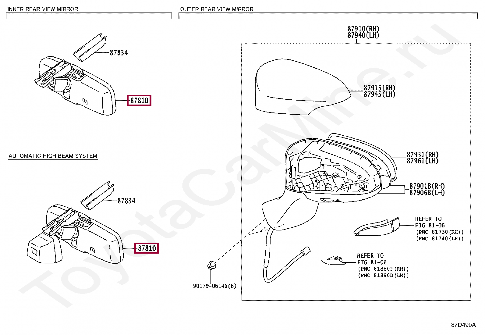 Запчасти Тойота: MIRROR ASSY, INNER REAR VIEW (8781007030)