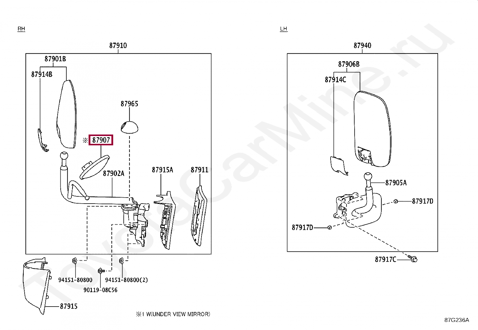 Запчасти Тойота: MIRROR SUB-ASSY, OUTER UNDER VIEW (8790736030)