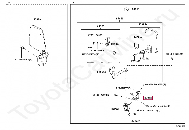 Запчасти Тойота: HOLDER, MIRROR, OUTER LH (879680W010)