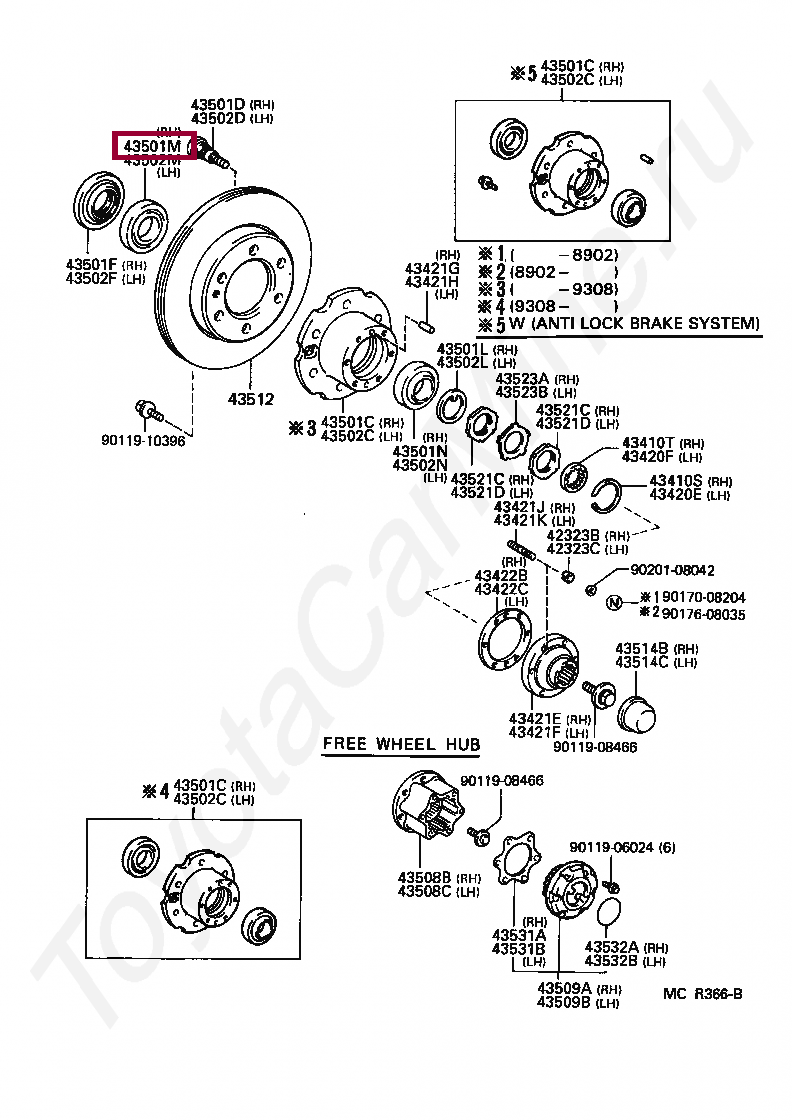 Запчасти Тойота: BEARING (FOR FRONT AXLE HUB INNER LH) (9008036064)