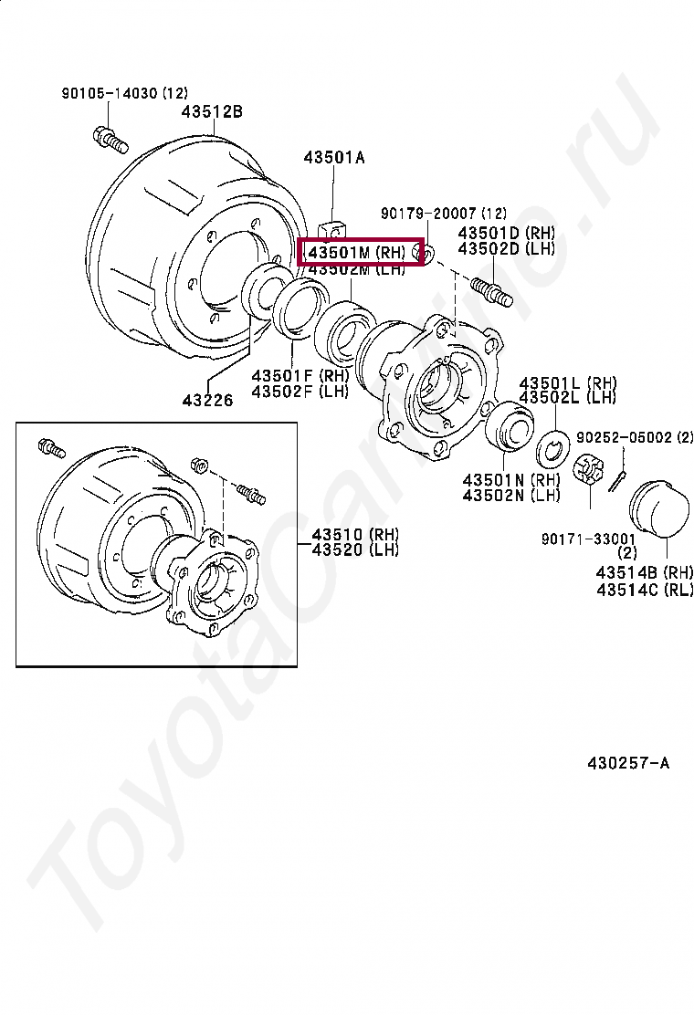 Запчасти Тойота: BEARING (FOR FRONT AXLE HUB INNER LH) (9036850001)
