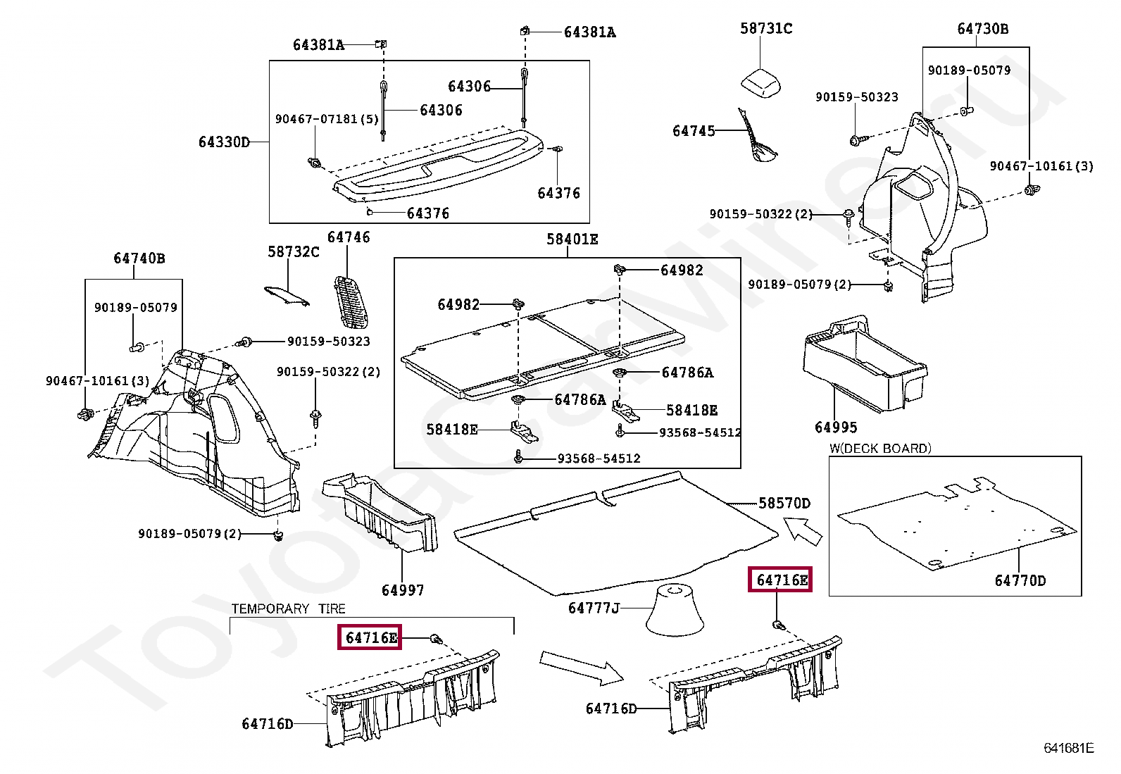 Запчасти Тойота: CLIP(FOR DECK TRIM REAR COVER) (9046708186B4)